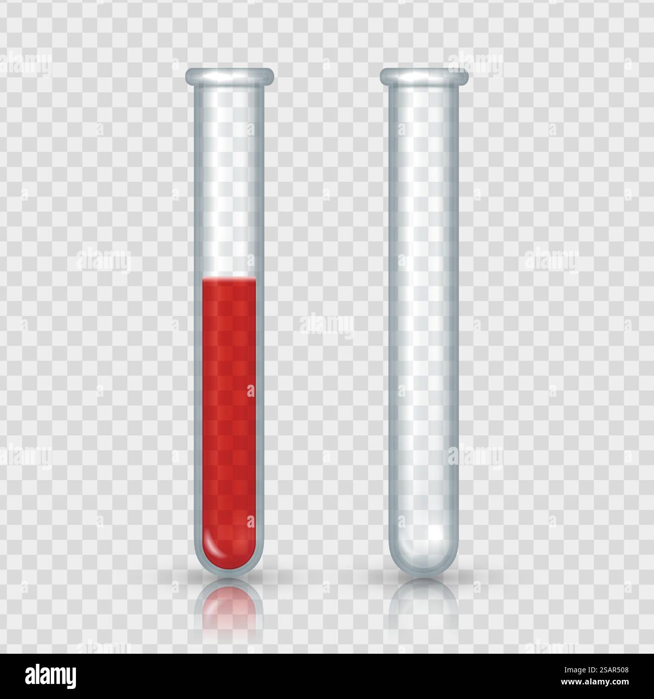 Test tubes with blood. Realistic laboratory equipment. Pair of empty ...