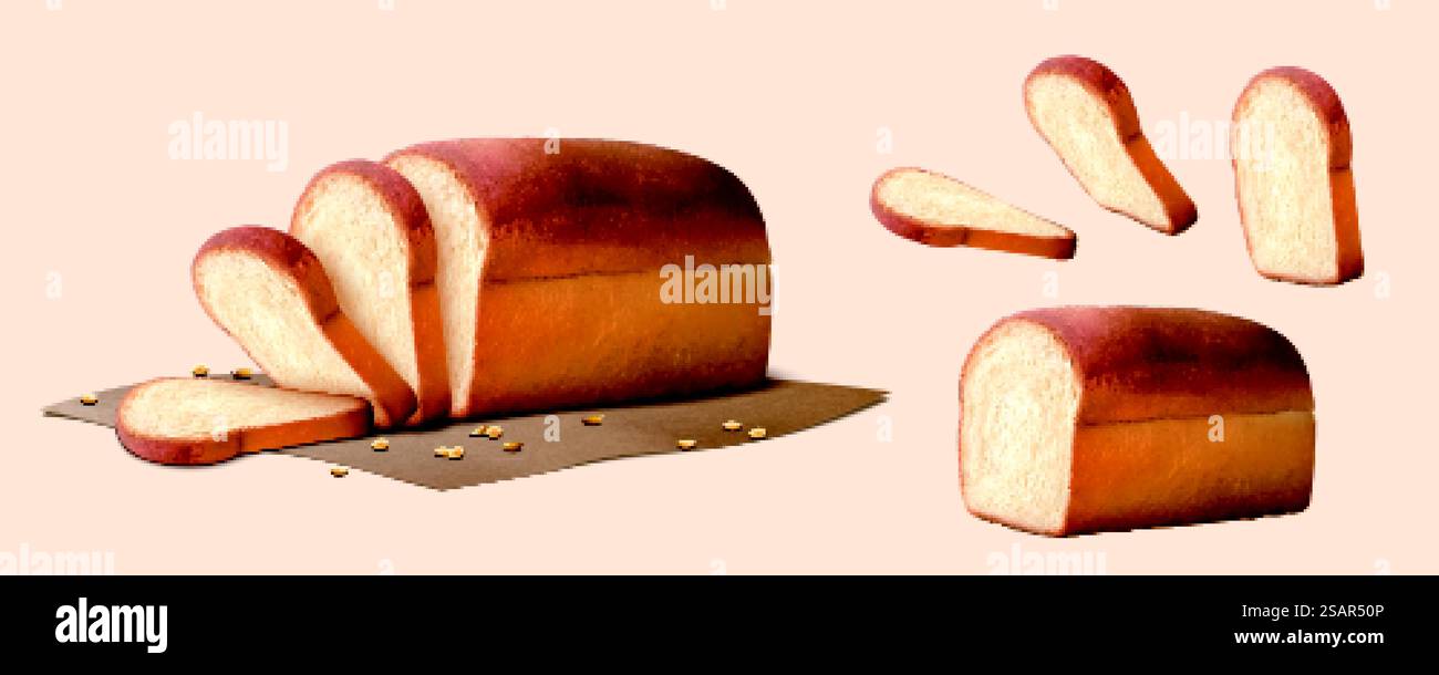 3D White toast bread elements Stock Vector Image & Art - Alamy