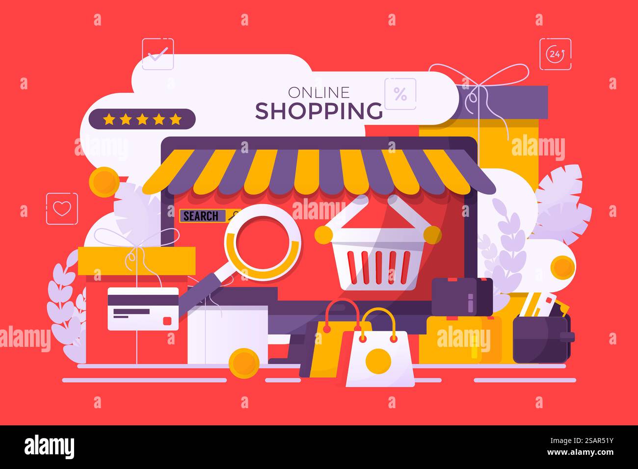 Online Shopping on Mobile Application Vector Concept. with store bag ...