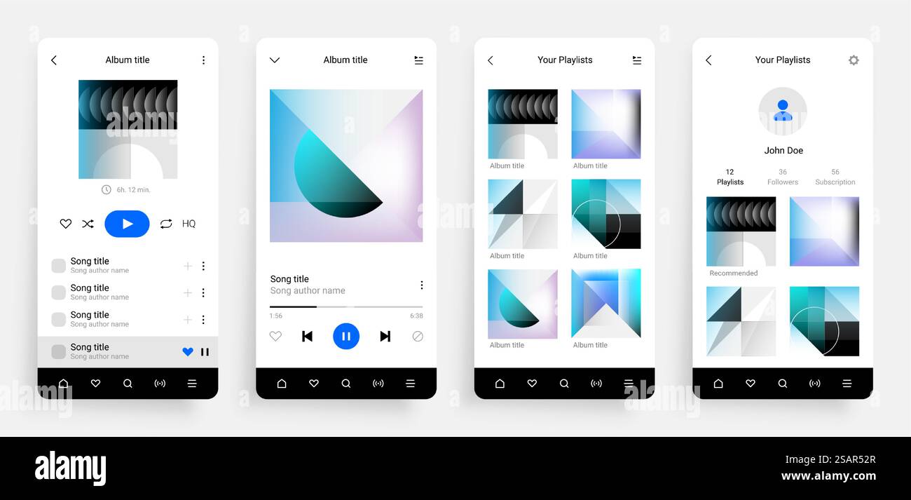 Music player app. Mobile multimedia application interface with musical ...