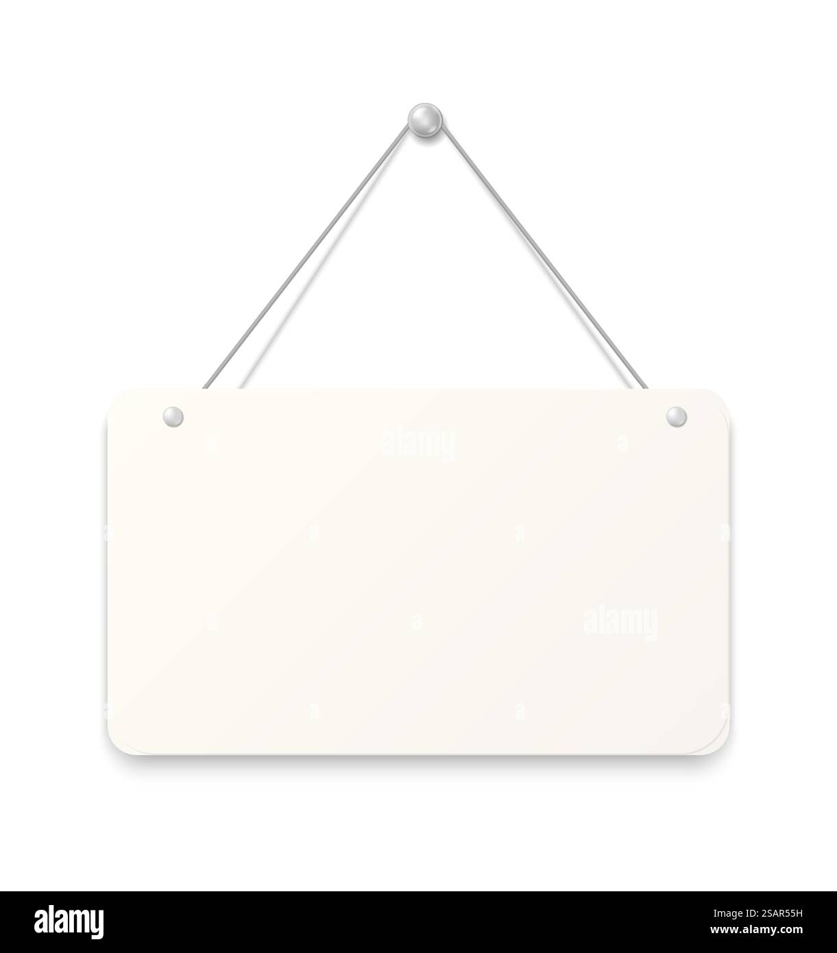 Hanging sign. Realistic blank signboard. White paper sheet attached to ...