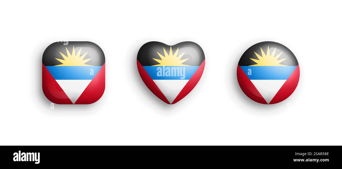 Antigua And Barbuda Official National Flag 3D Vector Glossy Icons In ...