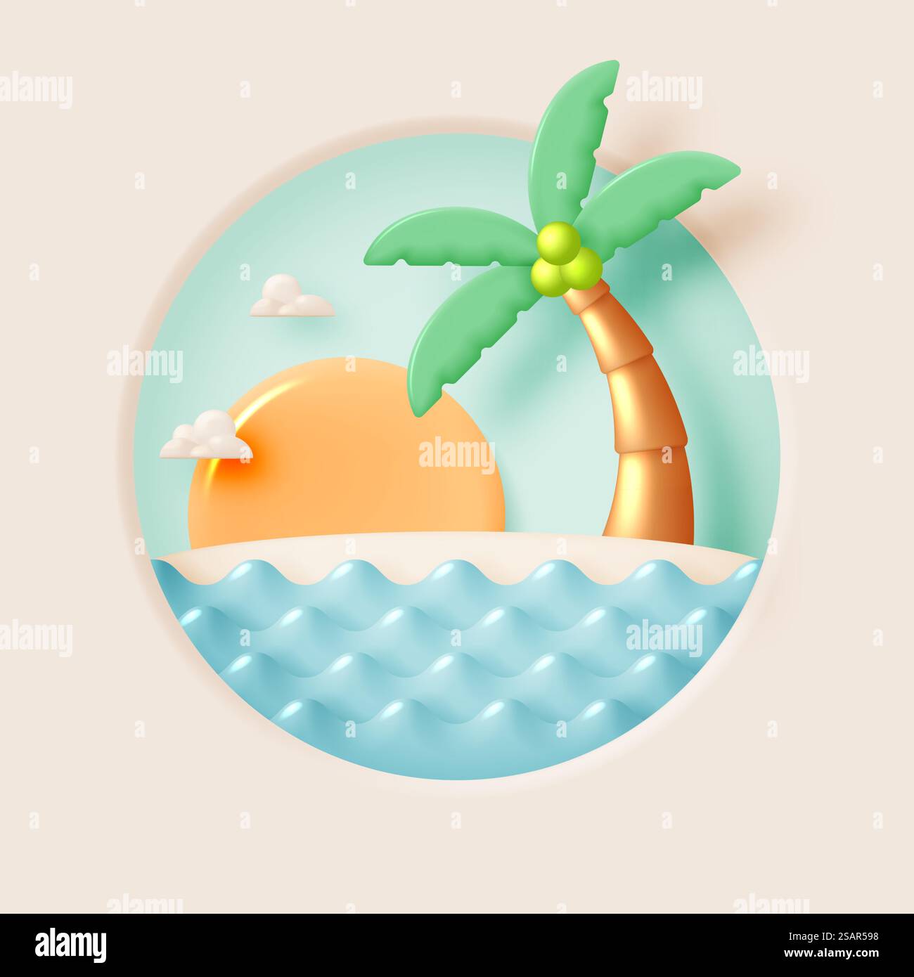 Ocean and sunshine for summer season 3d style pastel color scheme ...