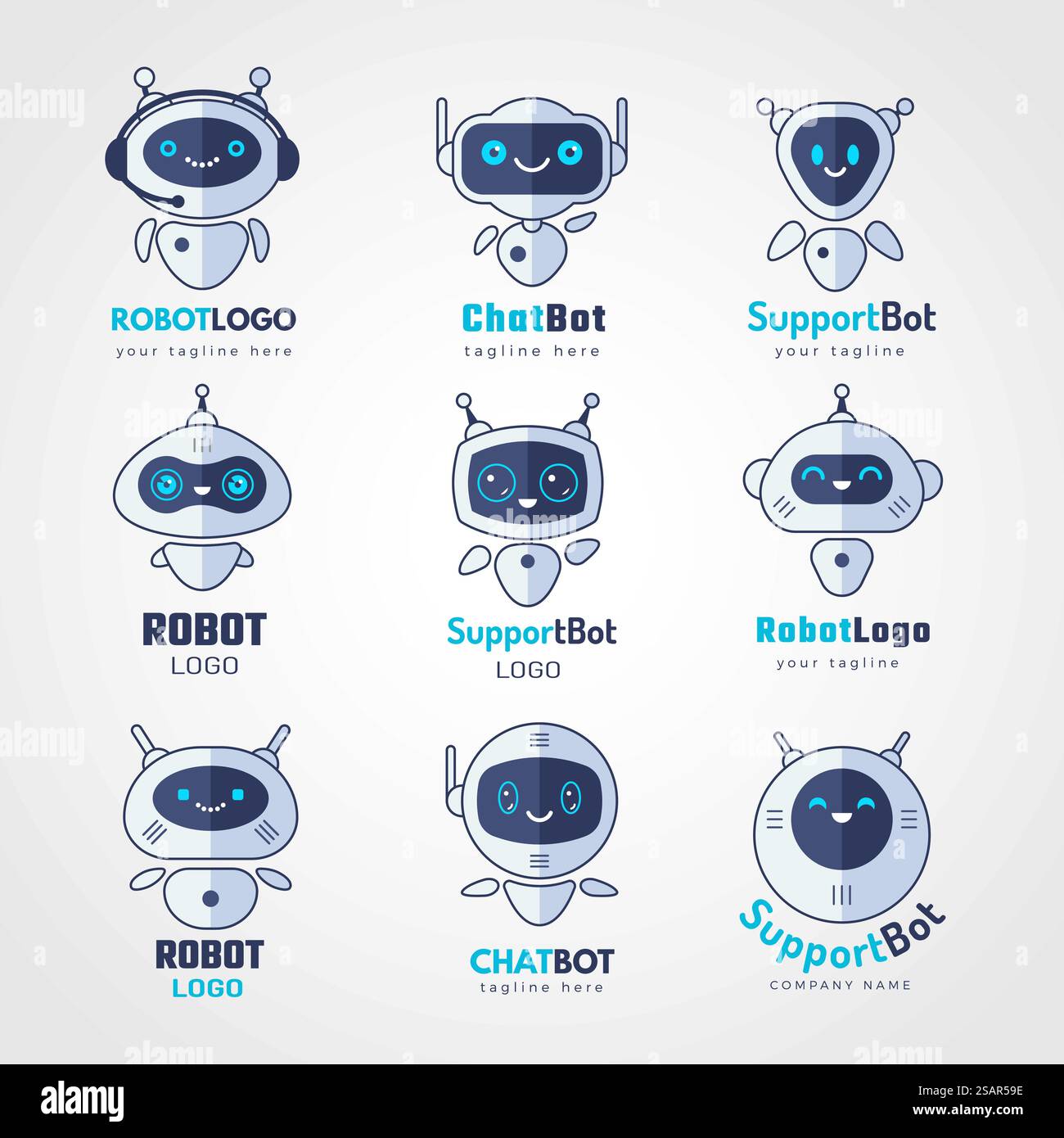 Robot logo. Androids chatbot future electronic smart faces cyborg ...