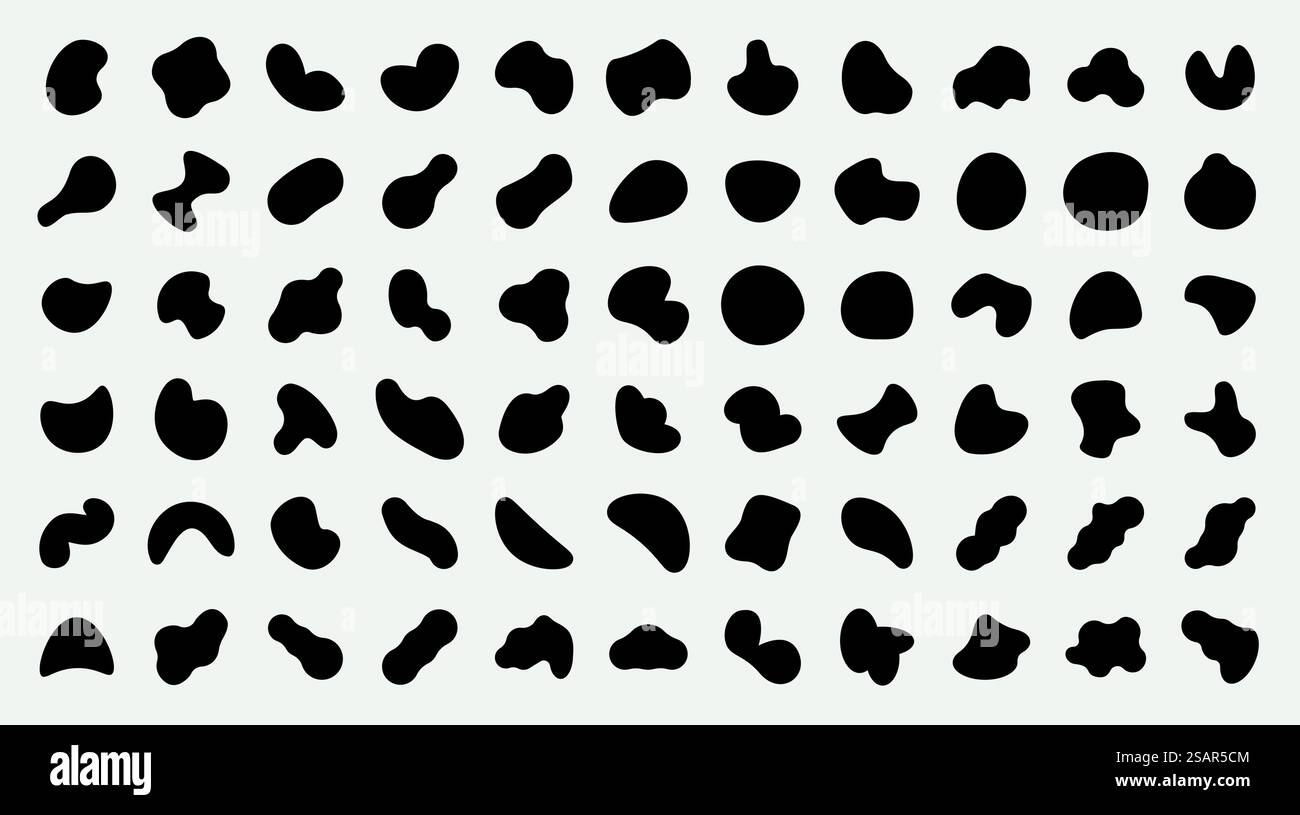 Organic shapes. Black abstract irregular oval and round spots. Pebble ...