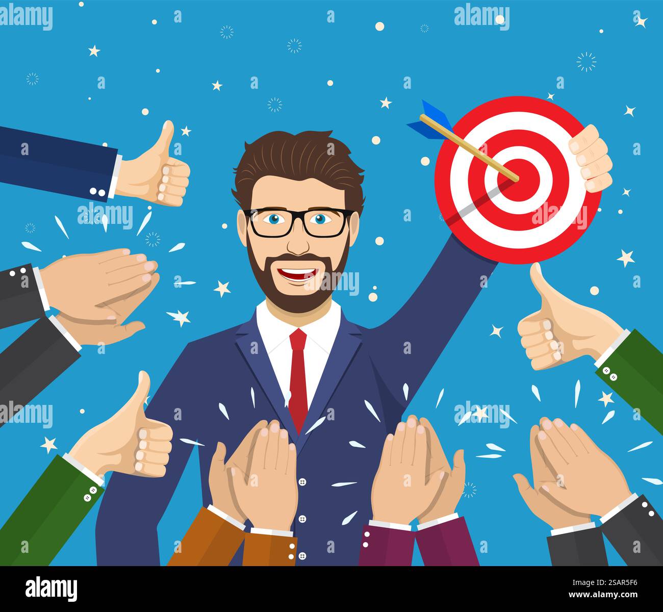 Businessman holding up a winning target. Human hands clapping. Applaud ...