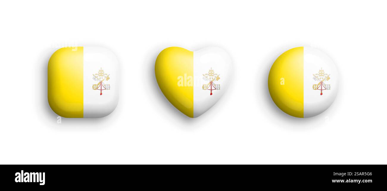 Vatican City Official National Flag 3D Vector Glossy Icons In Rounded ...