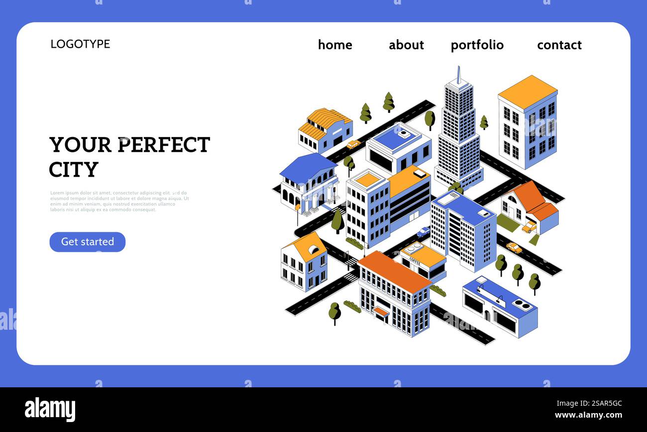 Real estate landing page. Smart city design. Construction plan of ...