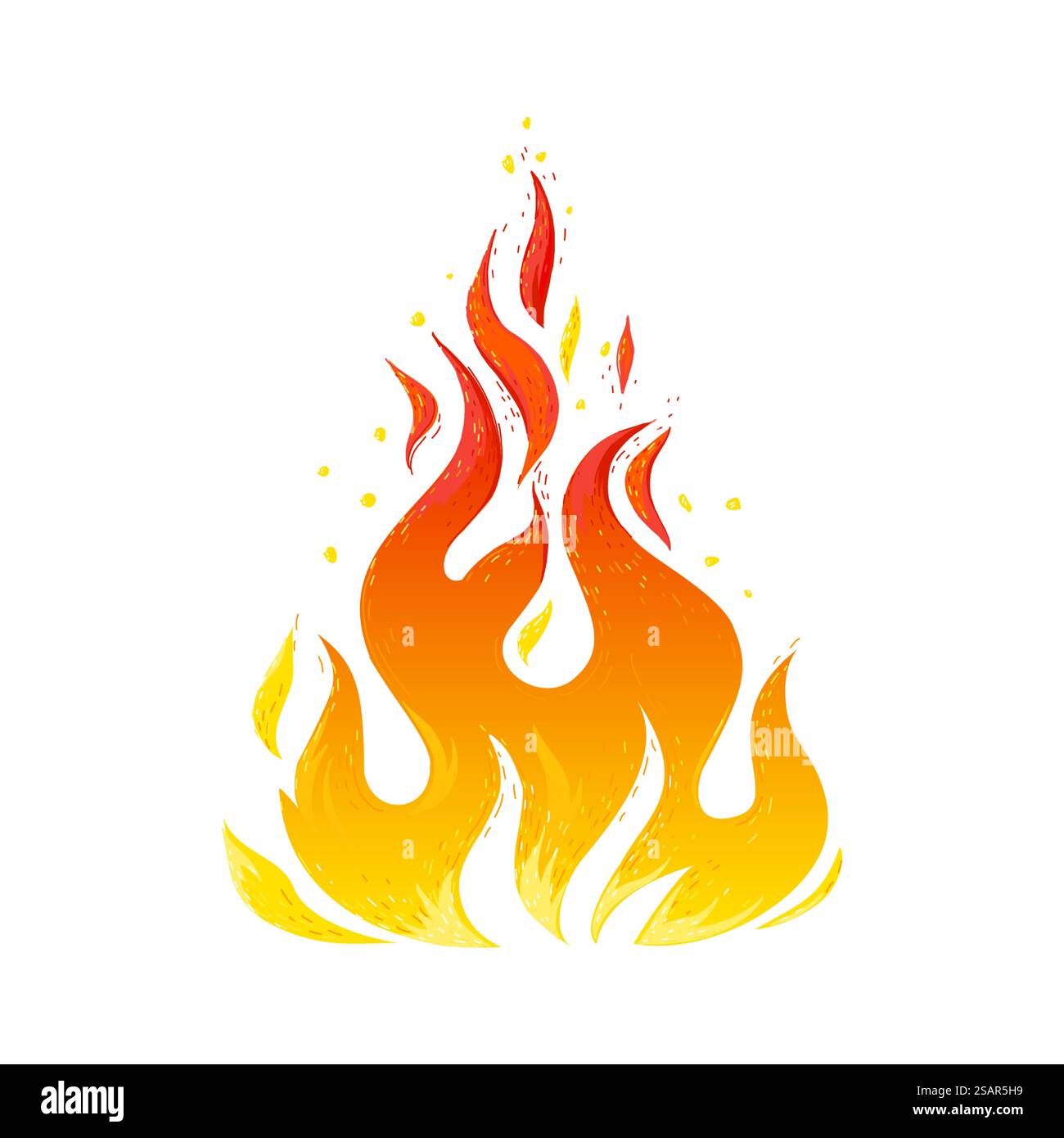 Vintage flame icon. Colored hand drawn fire symbol. Fireplace retro ...