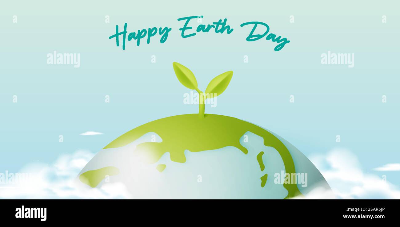 Happy earth day concept art with cute character design and pastel color ...