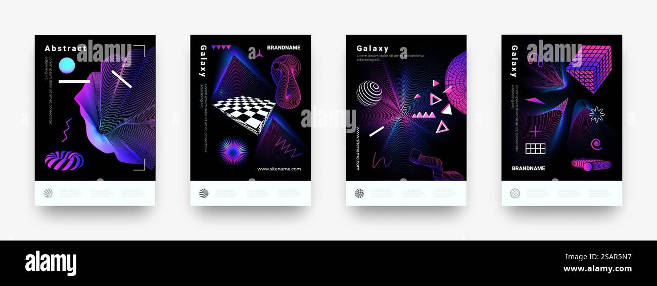 Modern shapes posters. Retro futuristic banners with bright geometric ...