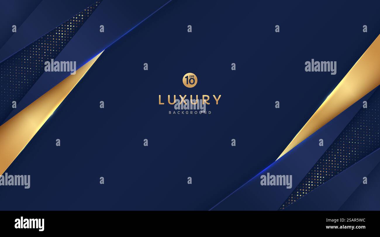 Dark navy blue and gold triangle shapes overlapped on background with ...