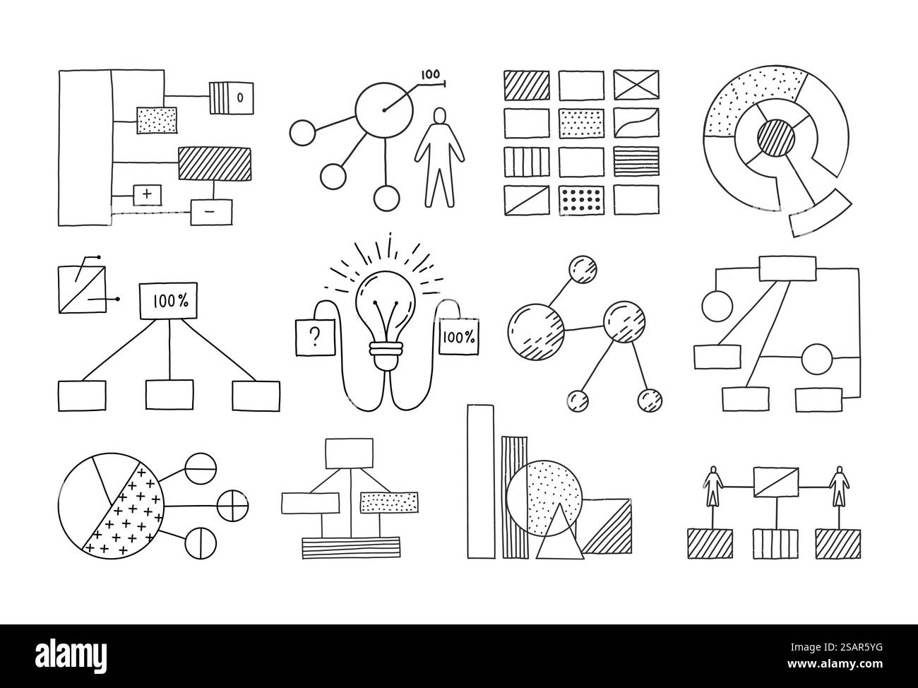 Doodle block schemes. Hand drawn sketch of business infographic charts ...