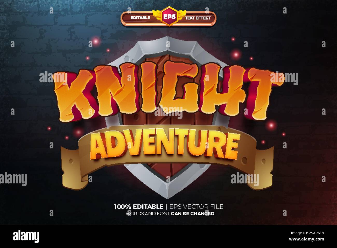 Knight adventure 3D Text Effect cartoon game logo template Stock Vector ...