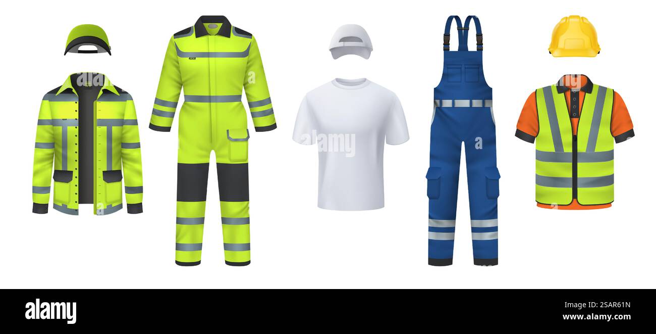 Professional uniform. Realistic safety work wear with helmet and ...