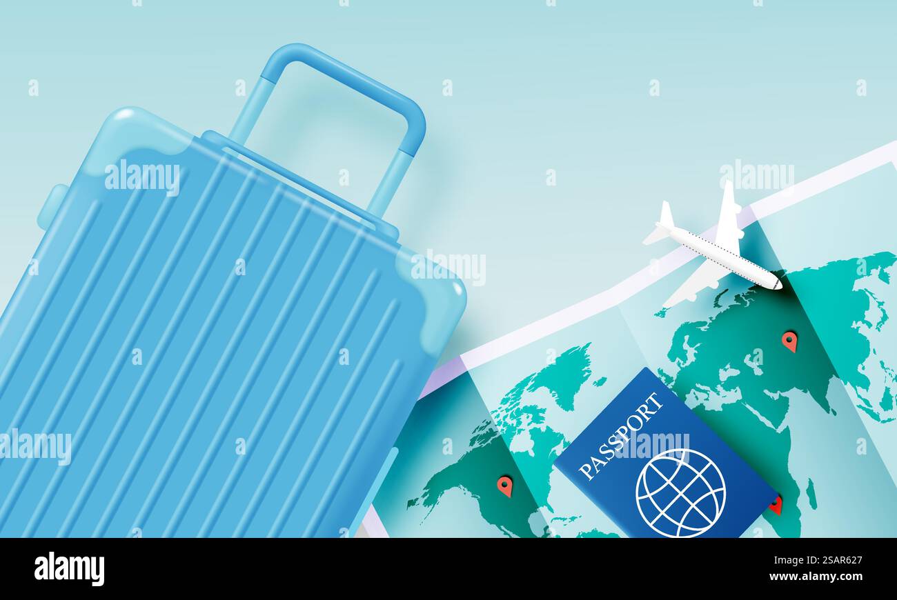 Luggage for travel in 3d realistic art style and pastel color vector ...