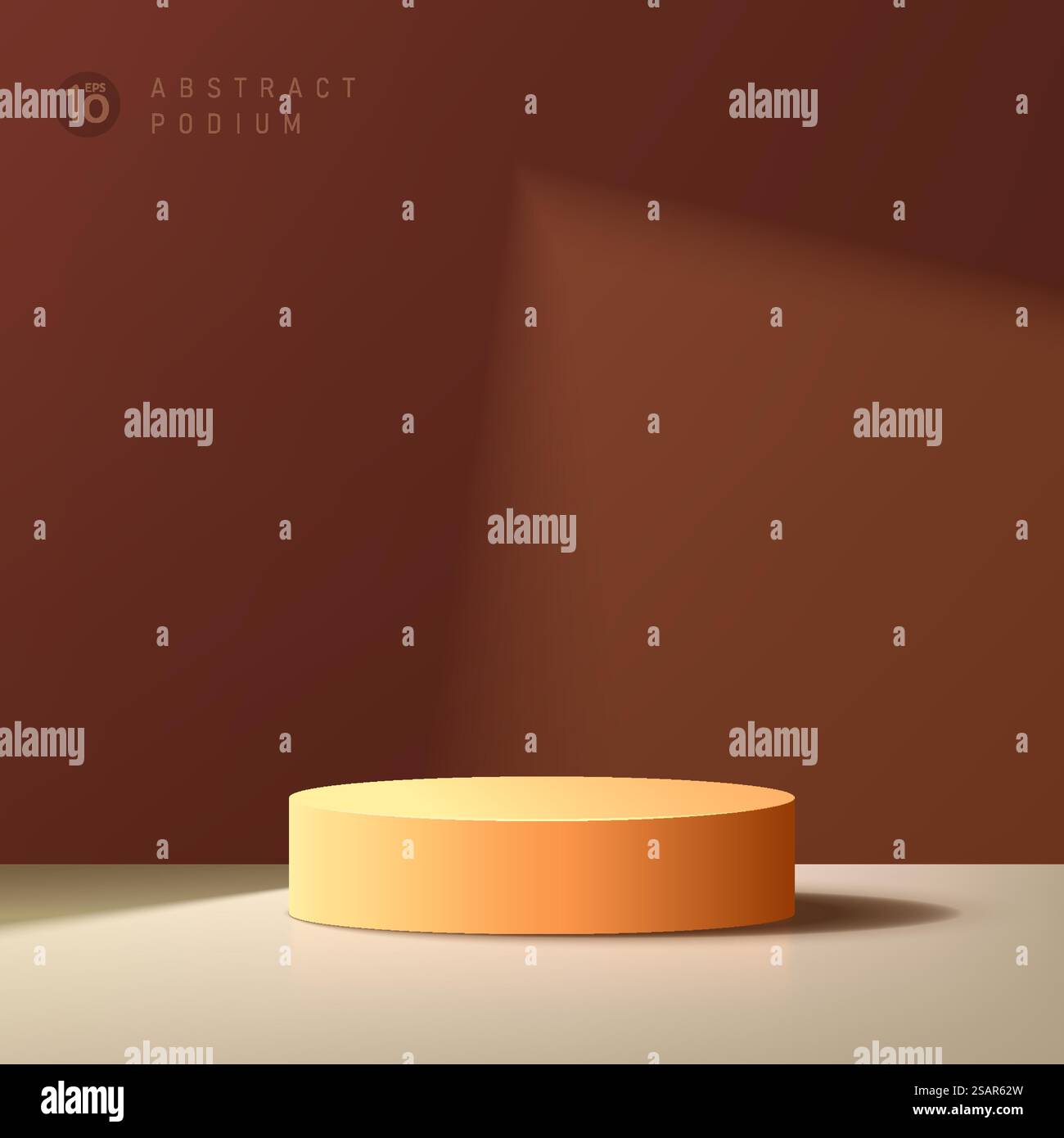 Abstract dark orange cylinder platform podium. Window lighting. Brown ...