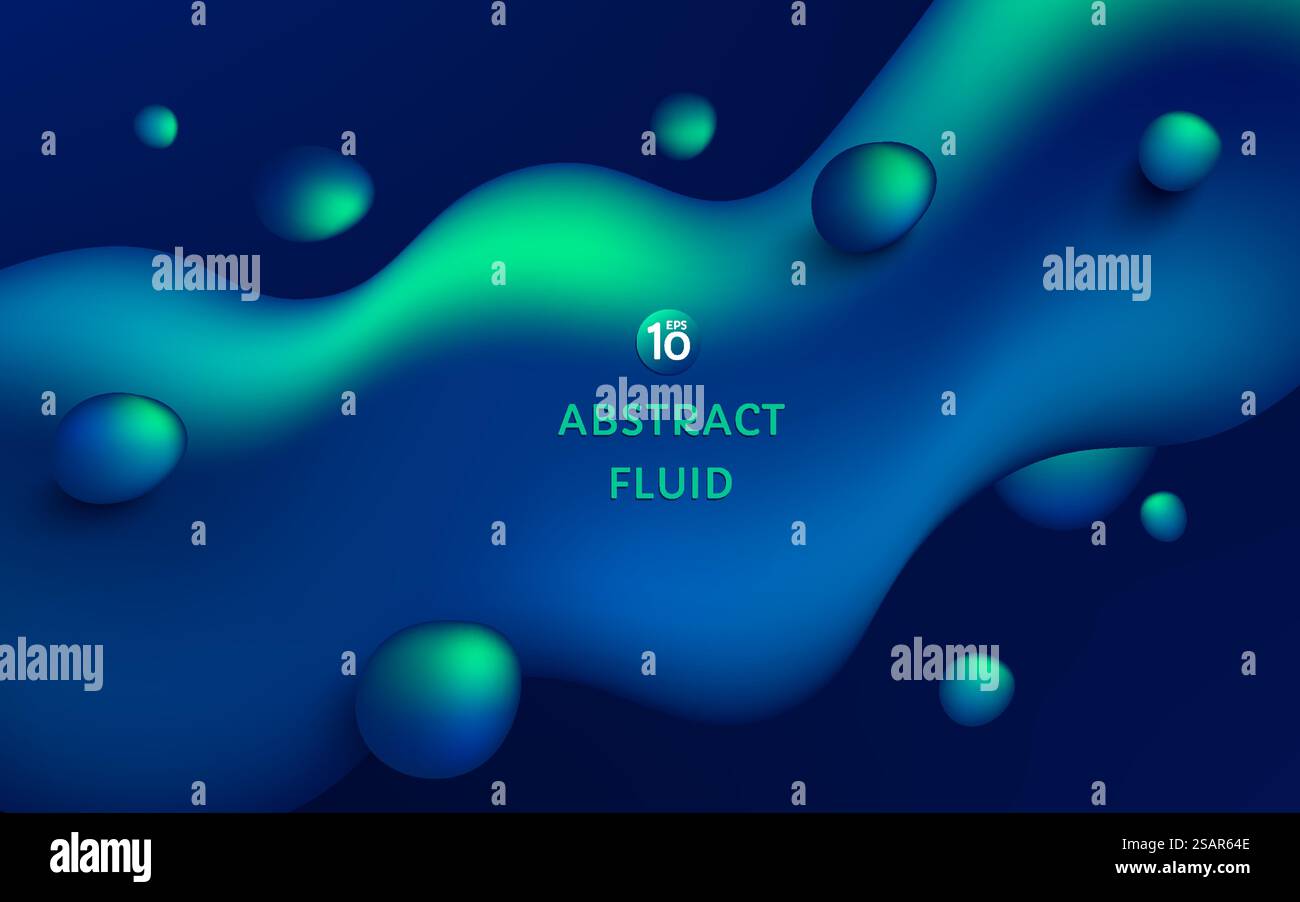 Abstract 3d neon green blue color fluid liquid shape on dark blue ...