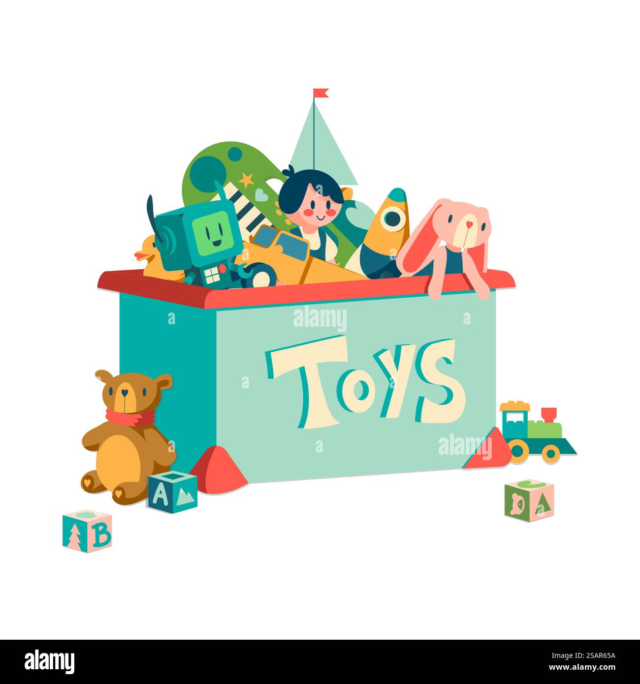 Kids toy box cartoon children play container with doll hi-res stock ...