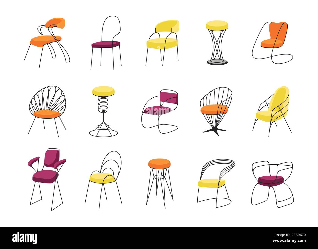 Chairs. Cartoon interior furniture for sitting. Bar stools templates ...