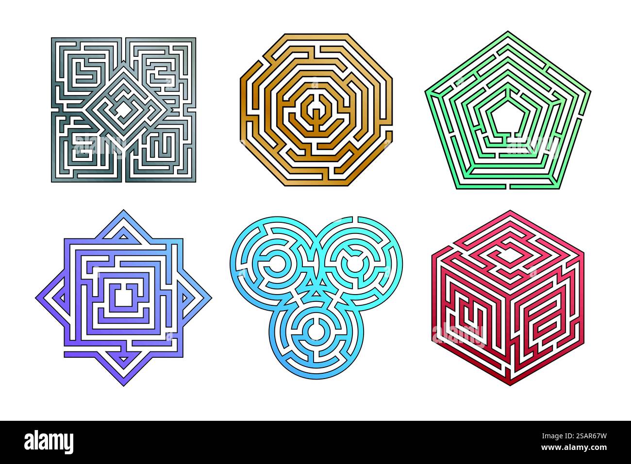 Labyrinth game. Maze riddle for finding right path. Wrong way to exit concept. Geometric square ...