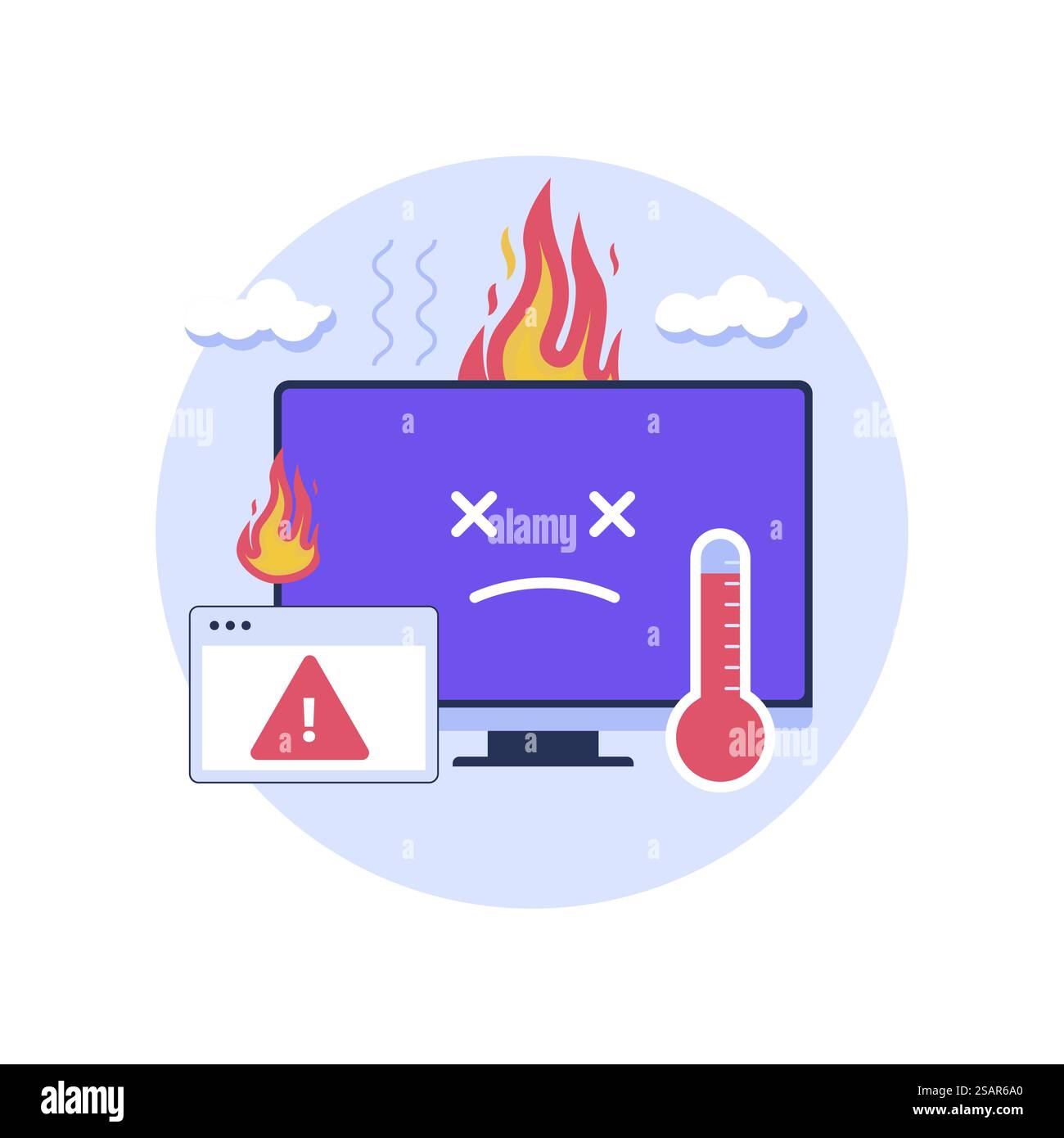 Computer overheating problem illustration concept. Flat vector ...
