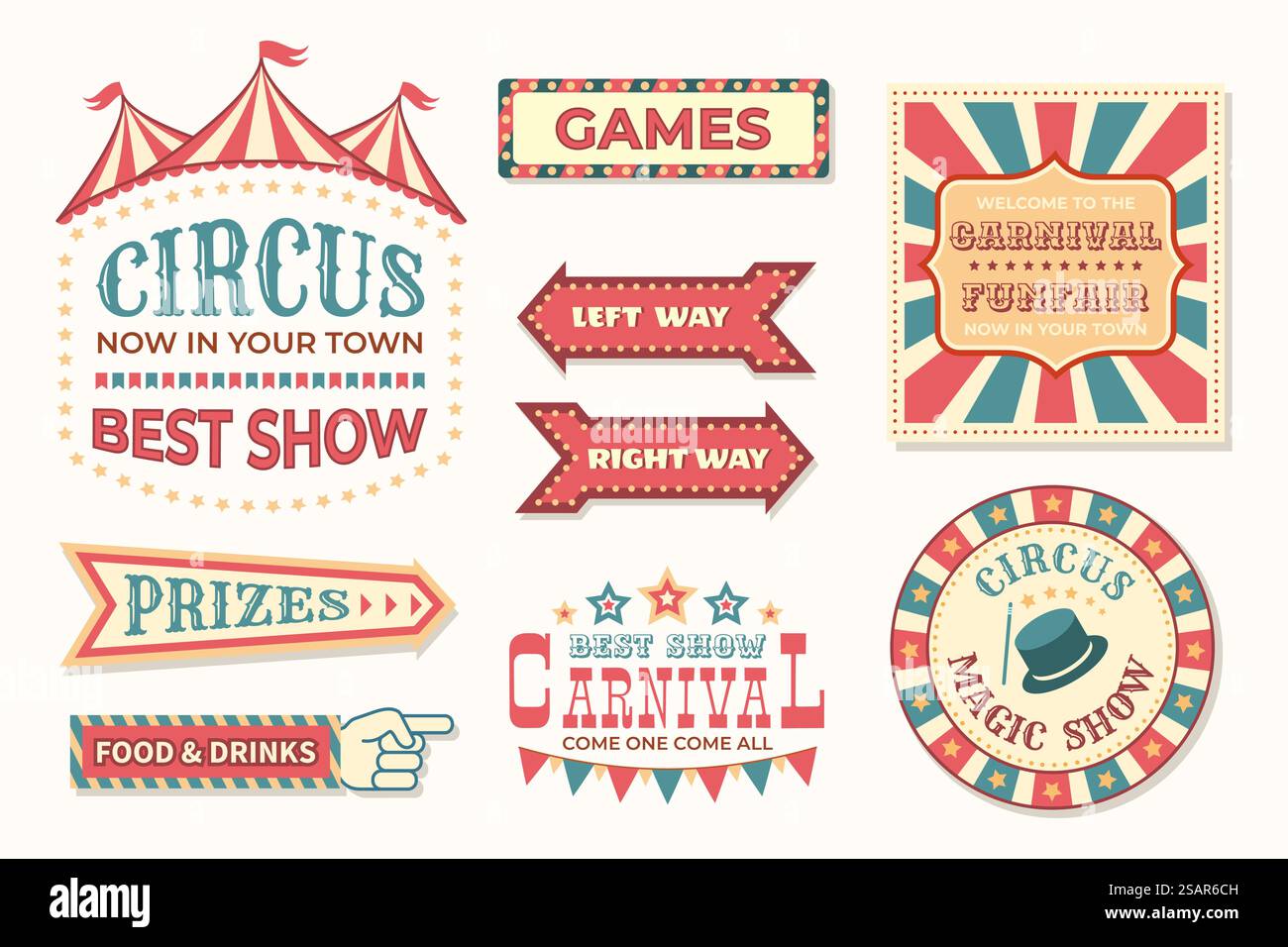 Circus vintage banner. Carnival retro signs. Colorful collection of ...
