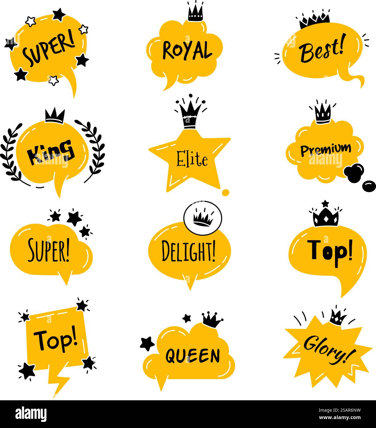 Dialogue bubbles. Phrases from premium or luxury segment shaped bubbles recent vector royal ...