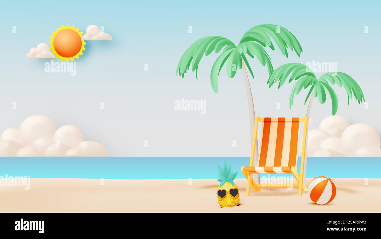 Deck chair for Summer and Beach things in 3d realistic art style with ...