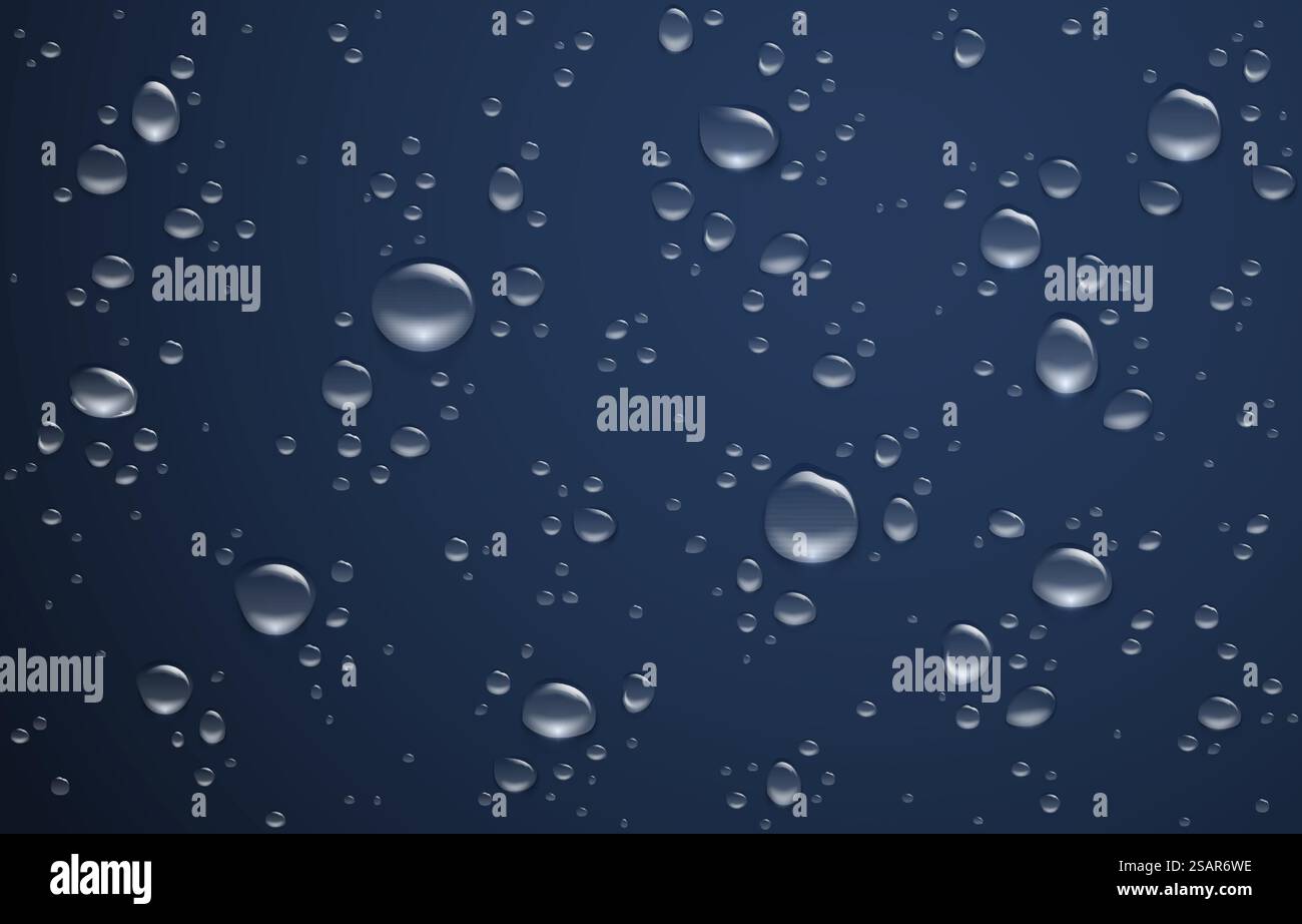 Water drop background. Realistic wet rainy window with round drips ...