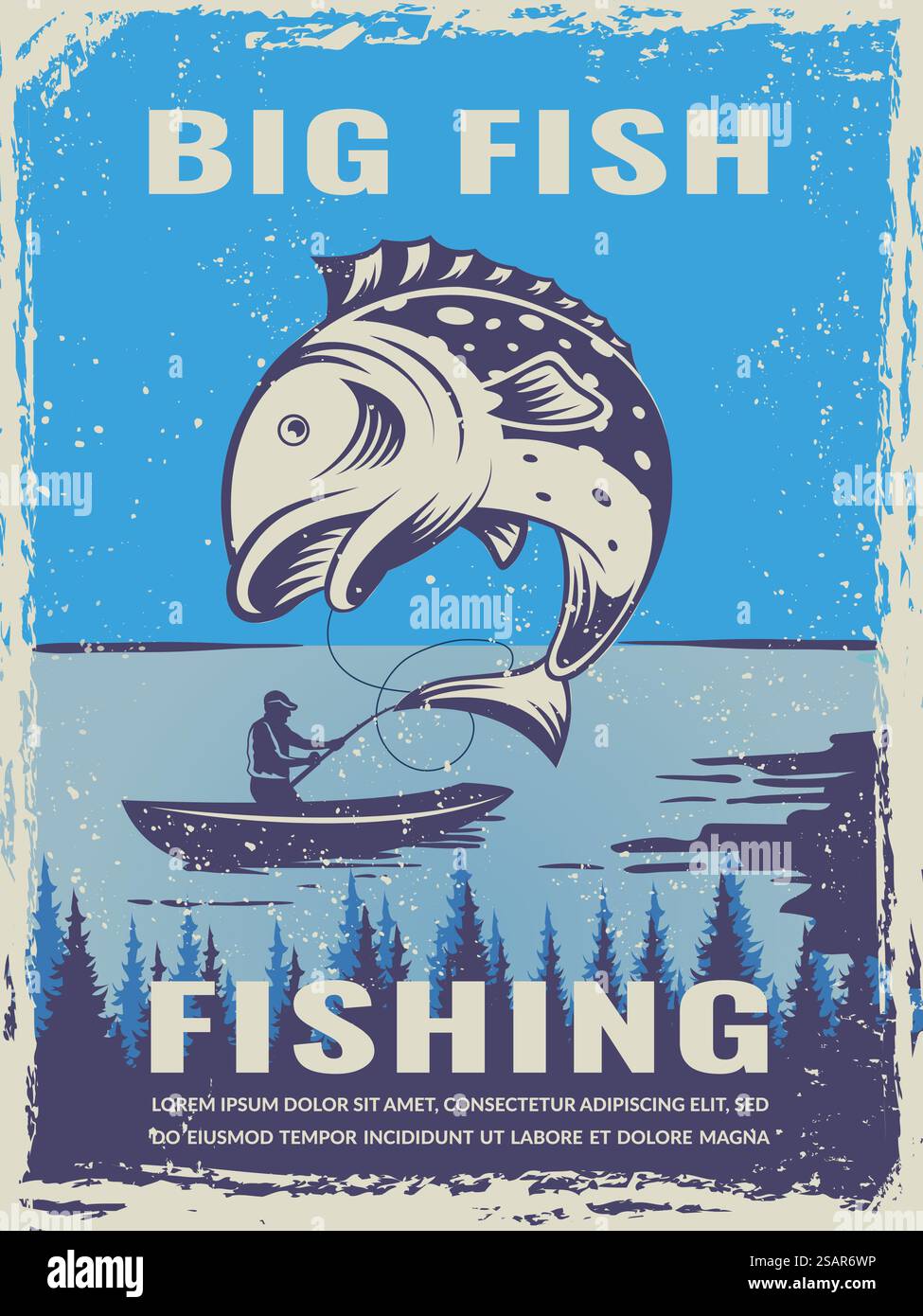 Fishing poster. outdoor exploring and relax time on river fishing time ...