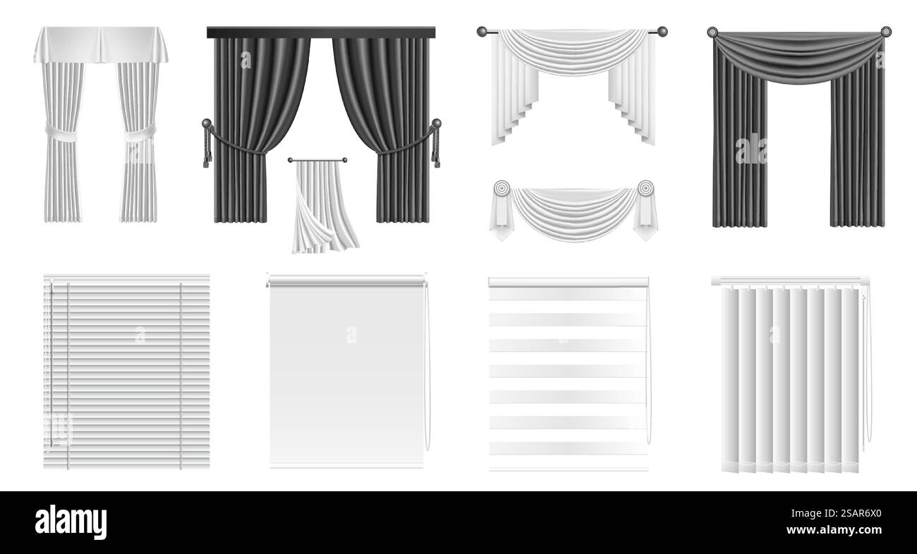 Blind curtains. Realistic window vertical roll and interior drapery ...