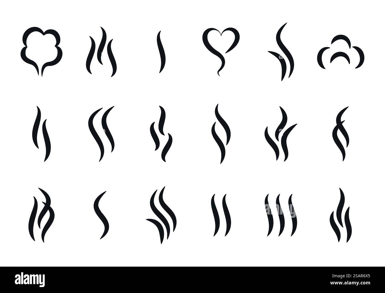 Aroma steam logo. Vapor or smell contour icons. Hot temperature ...