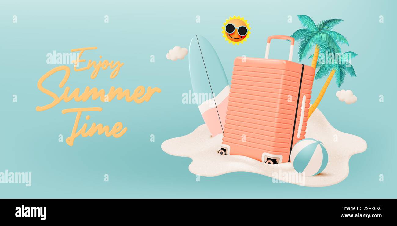 Summer and Beach things in 3d realistic art style with pastel color ...