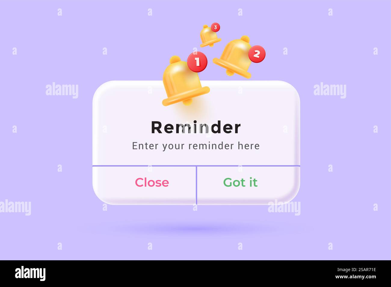 Reminder 3D Illustration, Notifications page with floating elements ...