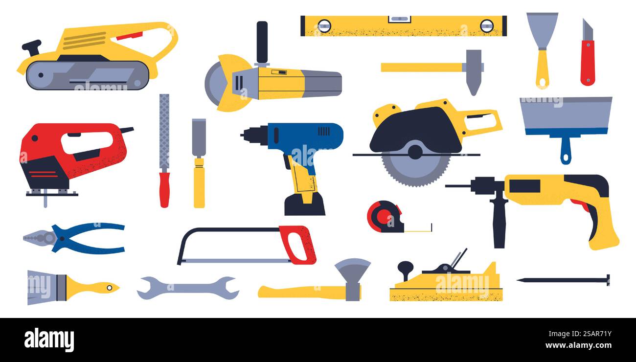 Construction hardware. Cartoon home repair tools. Building carpentry ...