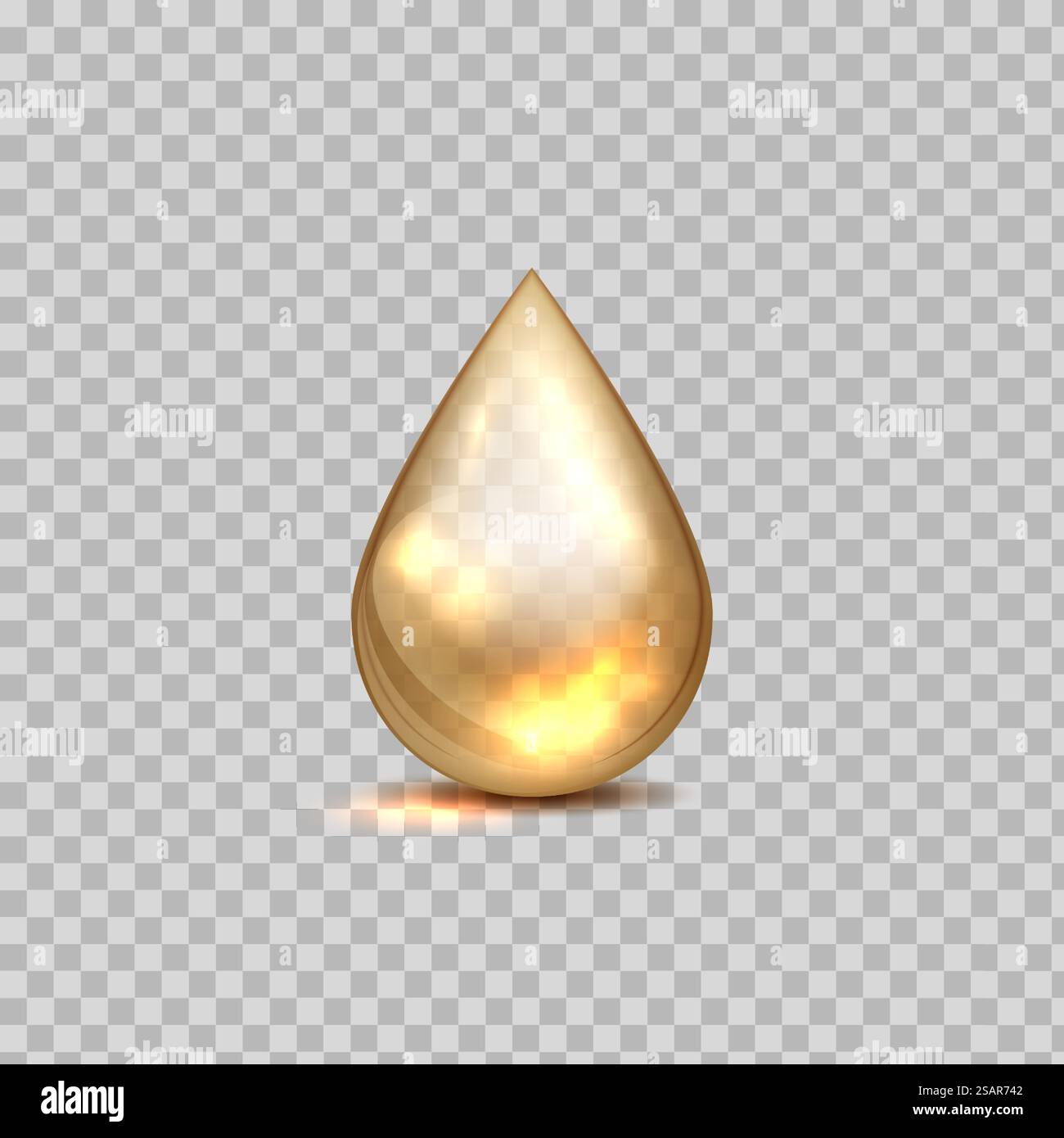 Gold oil drop. Petrol golden droplet. 3D falling blob on transparent ...
