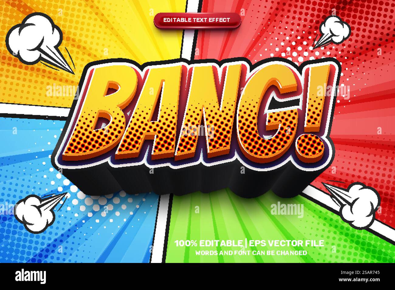 Super Bang Comic Cartoon Style Bold 3D Editable text Effect Style Stock ...