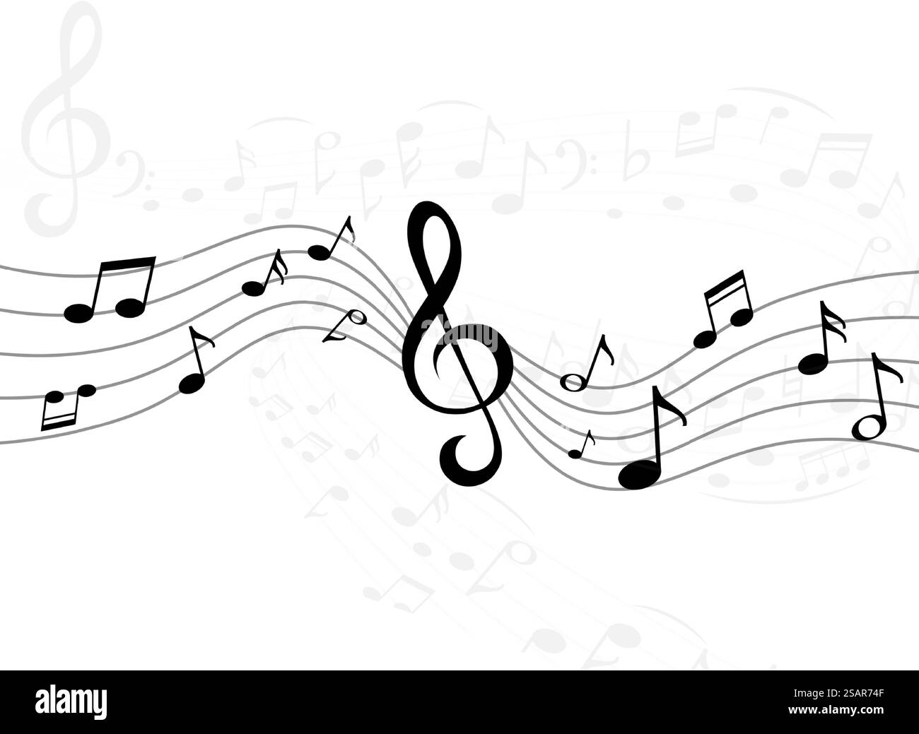 Music notes wave. Curve lines with musical signs. Sound recording ...
