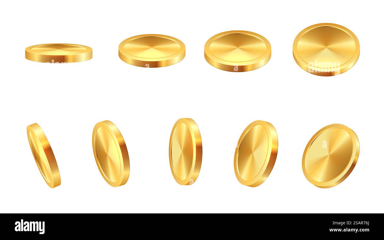 Golden coin. Realistic gold cash. 3D blank glossy monetary signs ...