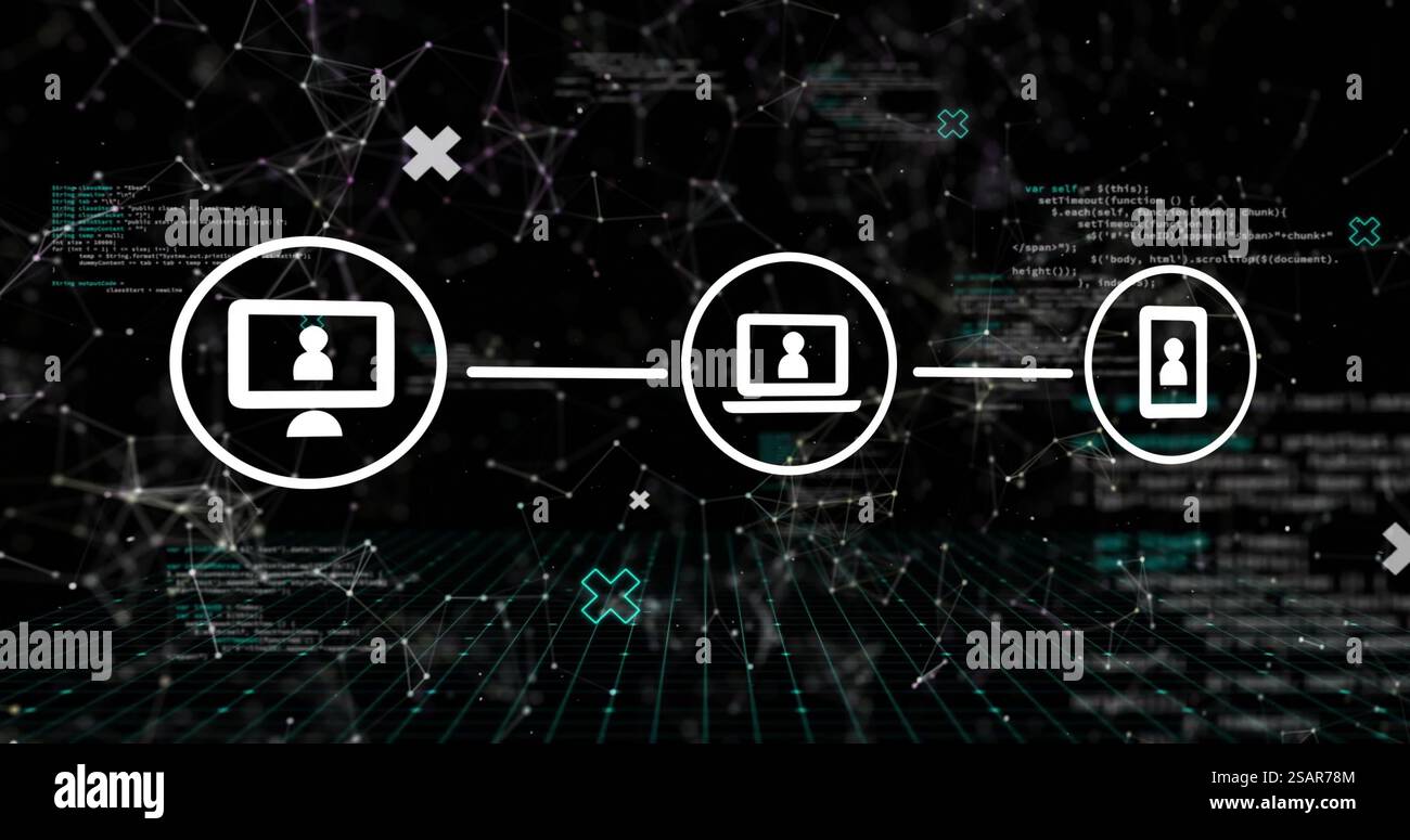 Image of connections with icons and digital data processing Stock Photo - Alamy
