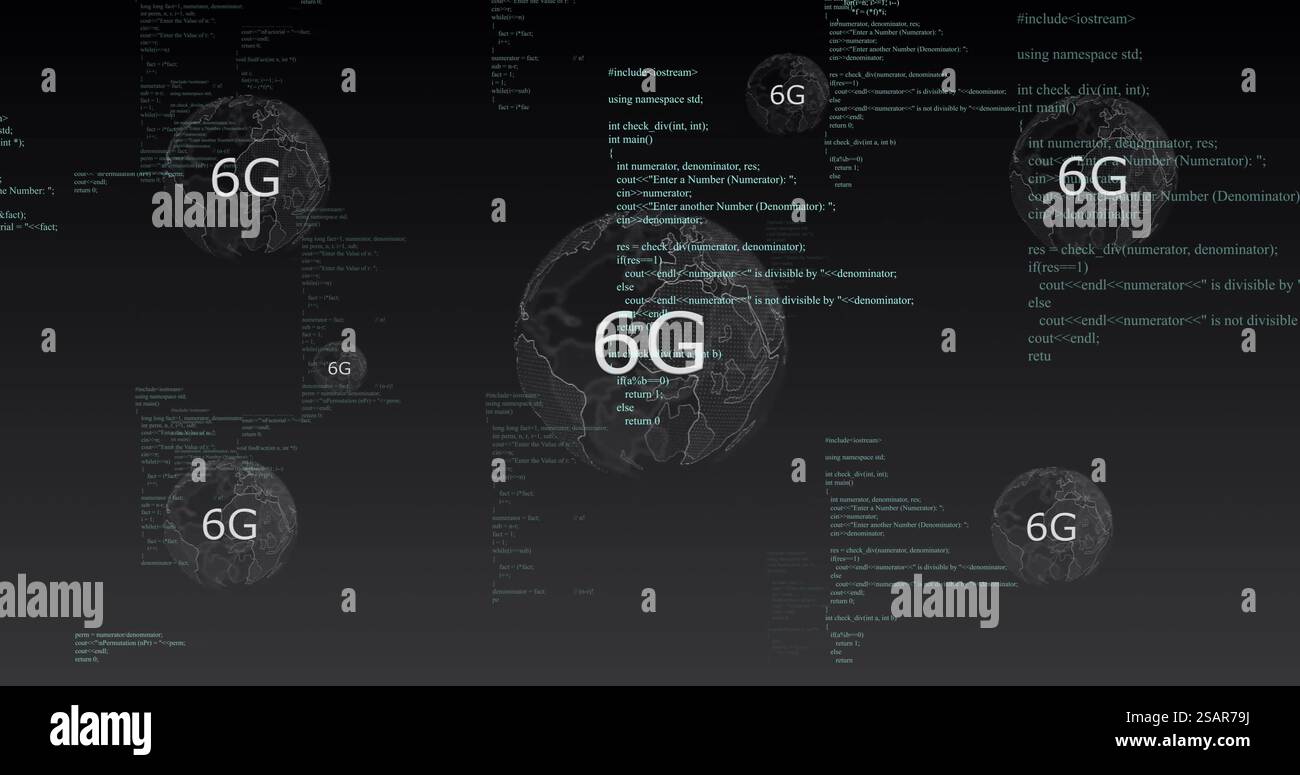 Image of 6g text and data processing over globes Stock Photo - Alamy