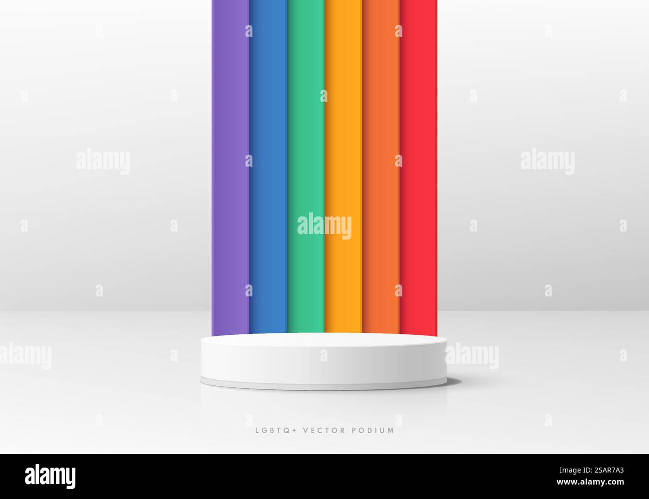 Abstract 3D background with realistic white cylinder podium. Vertical ...
