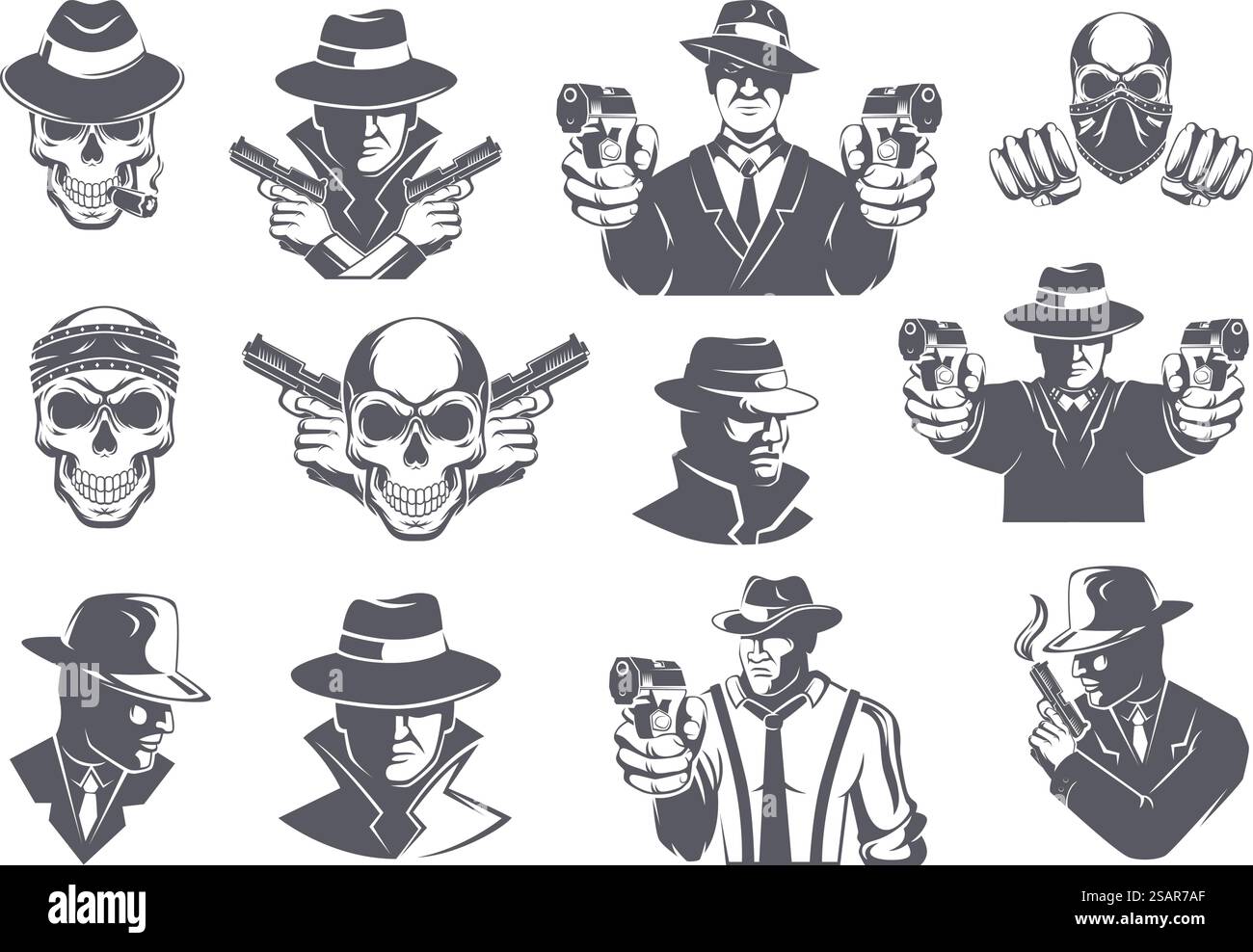 Mafia badges. Stylized black emblem ghetto swag police and bandits ...