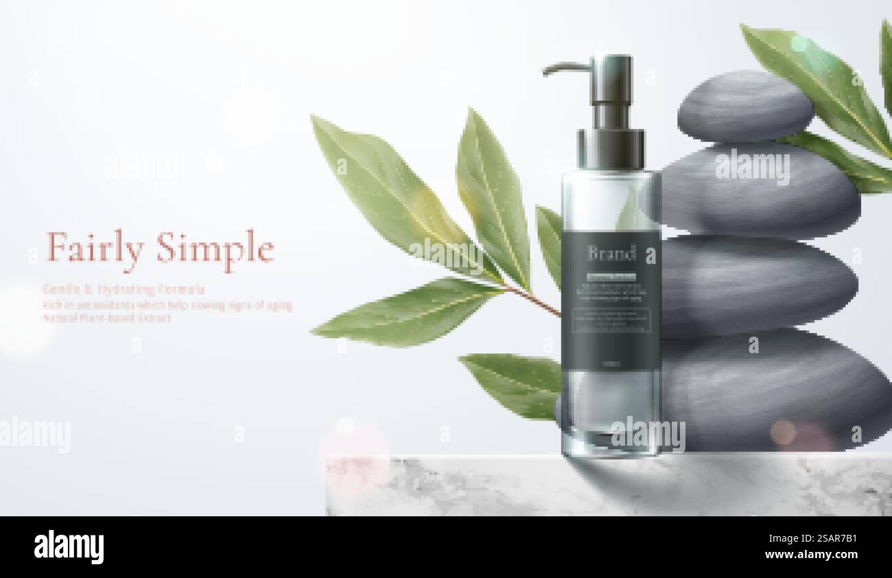 3d illustration of herbal cosmetic ad, simple and natural skincare ...