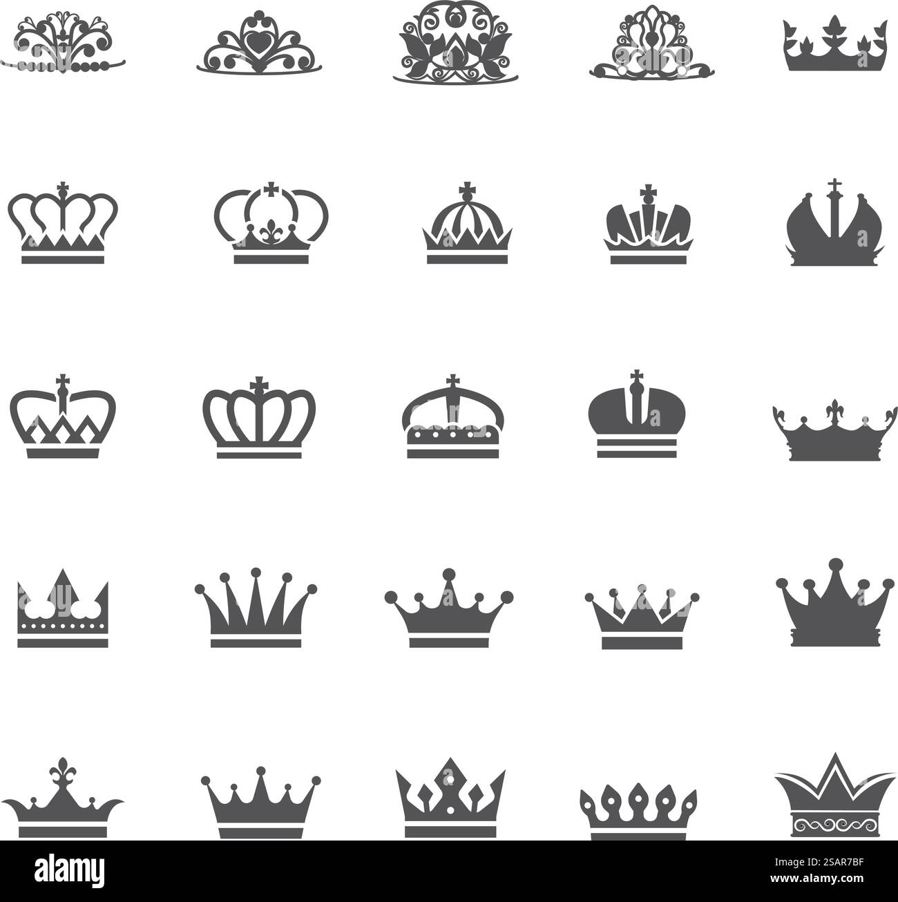 Princes crowns. King queen princess and prince crown icons, heraldic ...