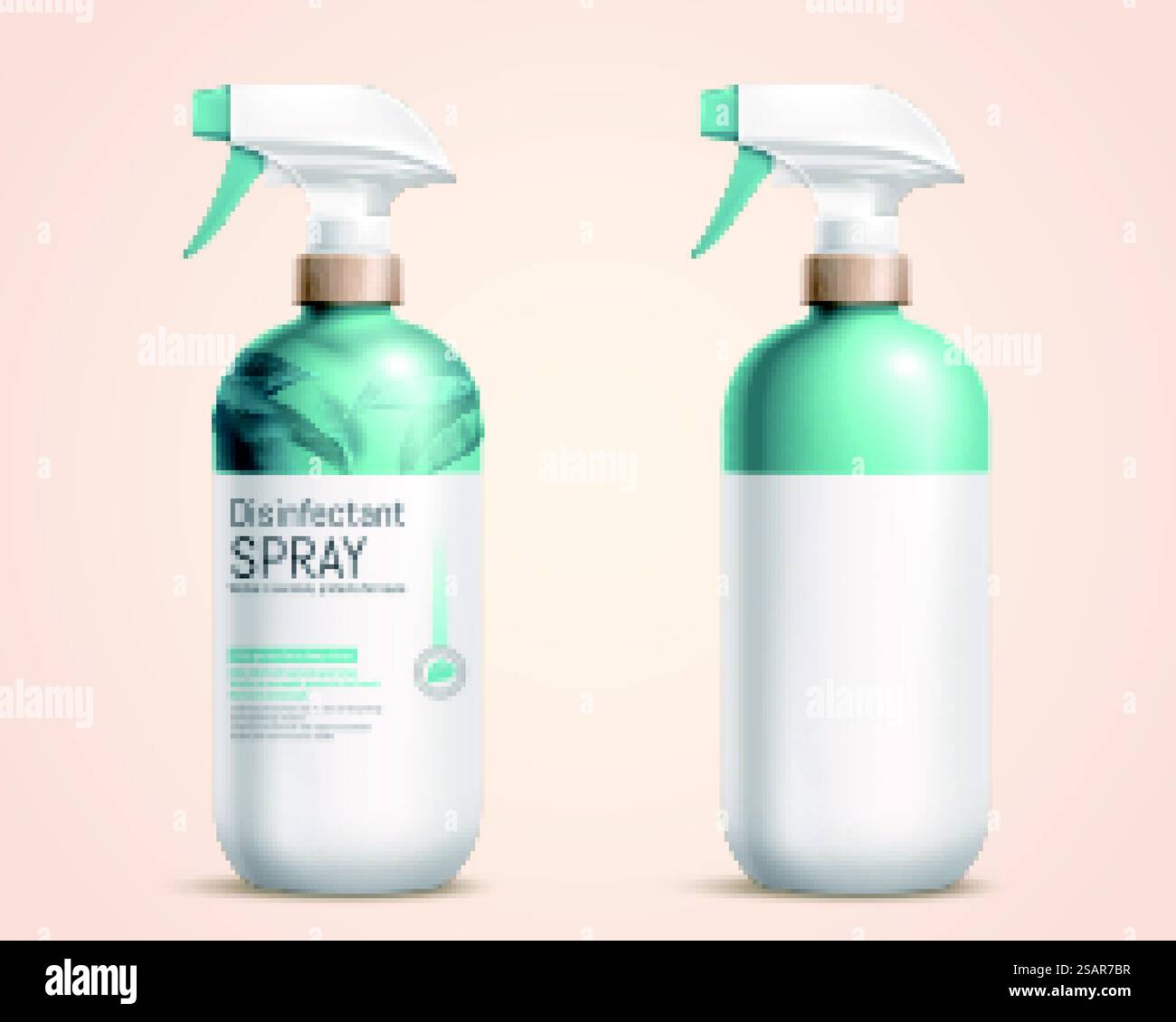 3d illustration of trigger spray bottle mock-ups, one with label design ...