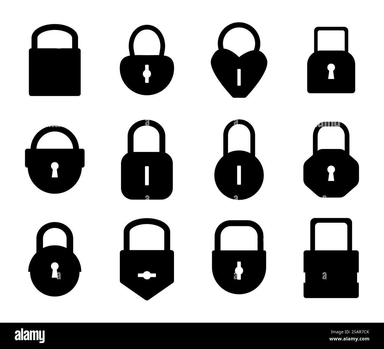 Lock silhouette. Black padlock shapes for logo. Modern and vintage ...