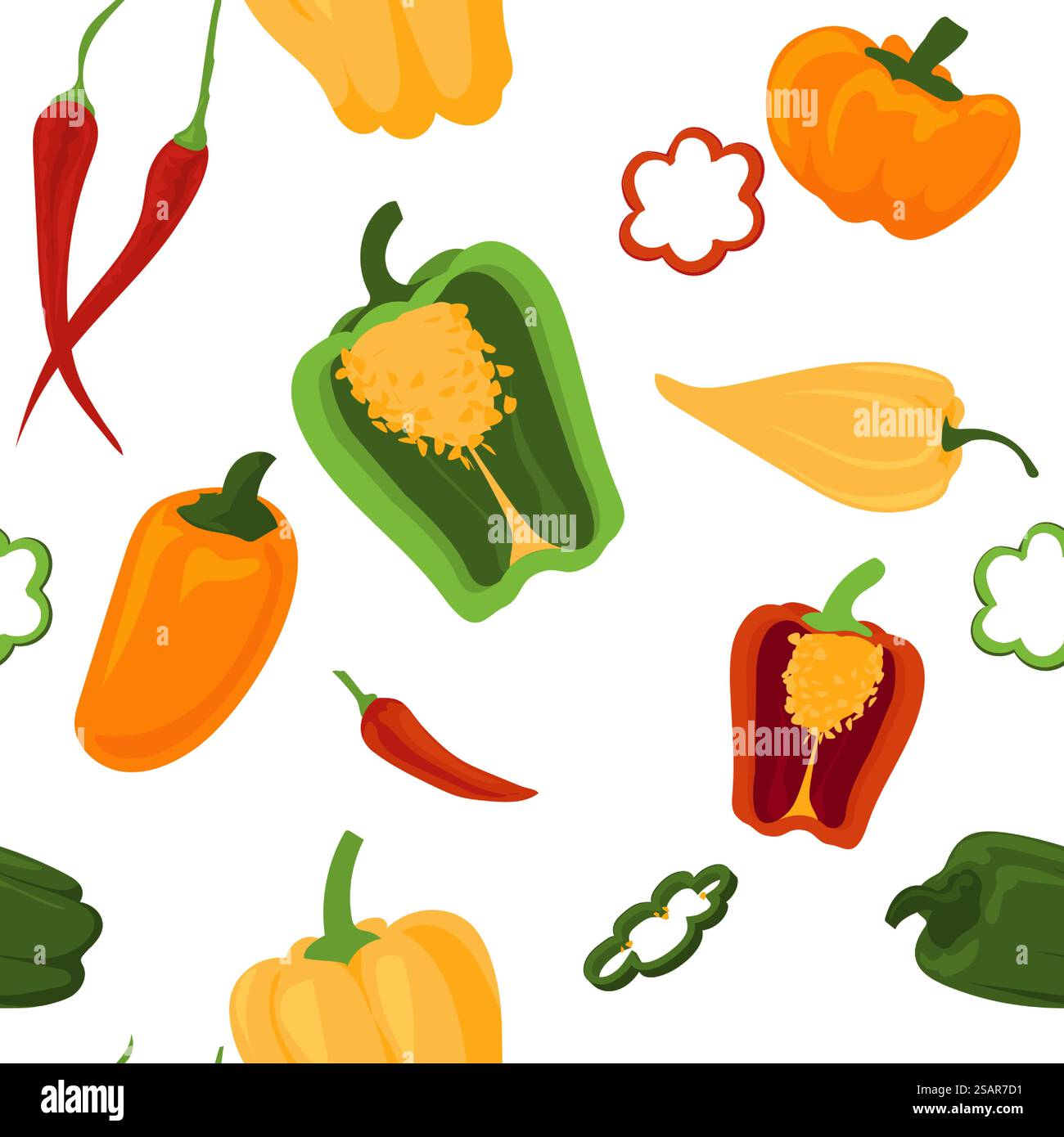 Pepper pattern. Cartoon seamless texture with hot chilli bells. Organic ...