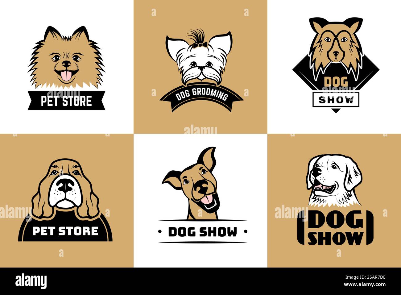 Dogs logo. Domestic animals pets stylized labels recent vector ...